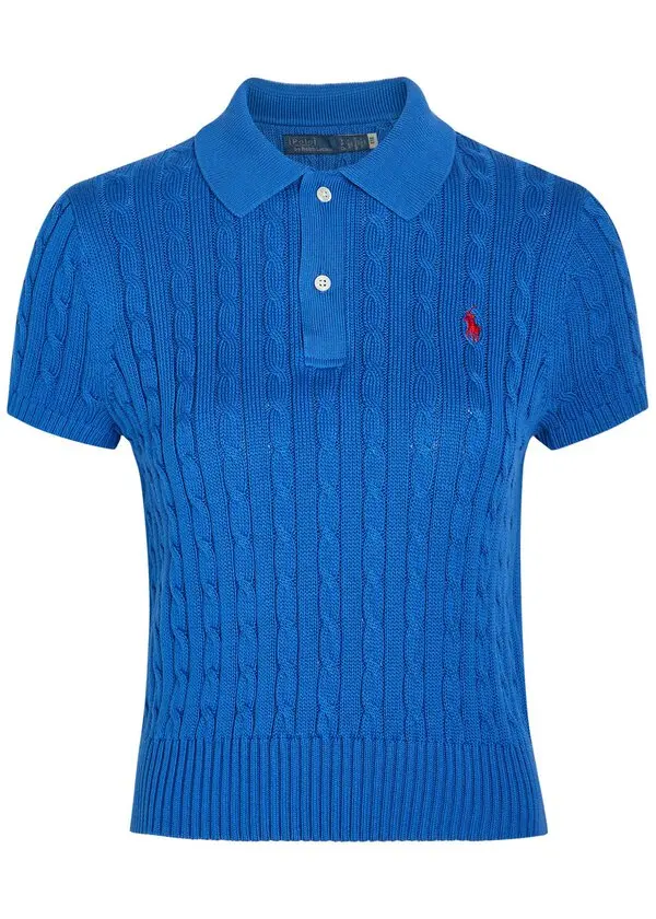 Polo Ralph Lauren Logo-embroidered Cable-knit Cotton Polo Top - Blue