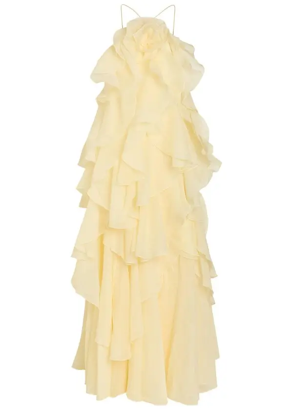 Aje Pandorea Ruffled Chiffon Maxi Dress - Yellow