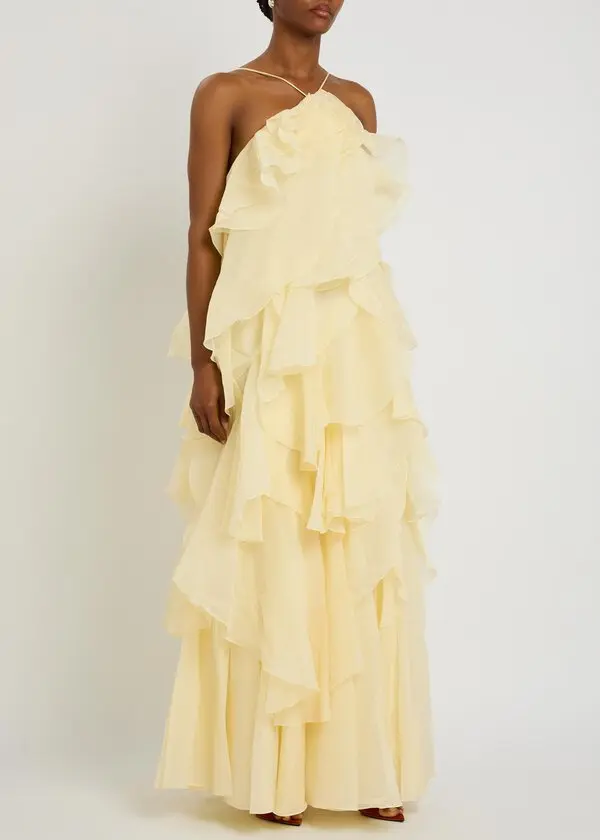 Aje Pandorea Ruffled Chiffon Maxi Dress - Yellow