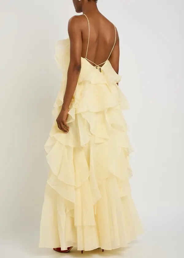 Aje Pandorea Ruffled Chiffon Maxi Dress - Yellow