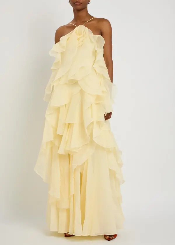 Aje Pandorea Ruffled Chiffon Maxi Dress - Yellow