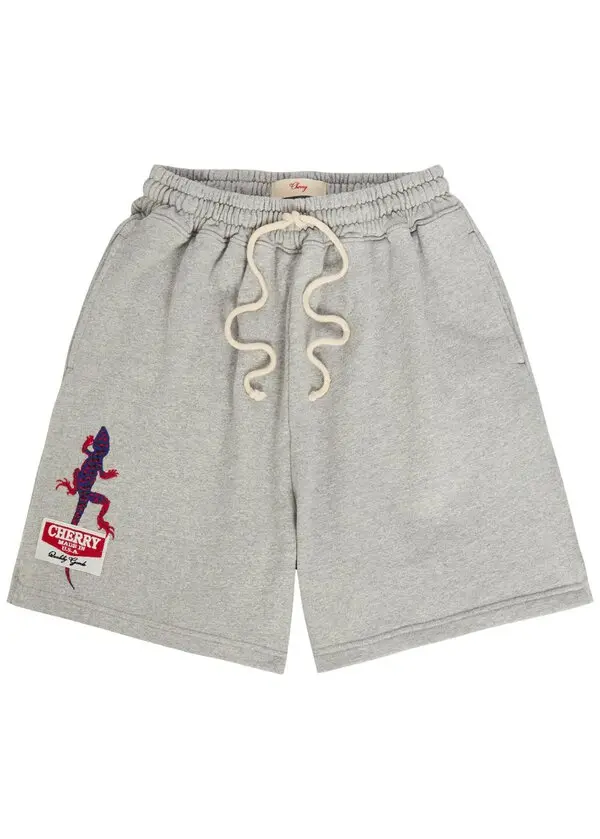 CHERRY LOS ANGELES Gecko Embroidered Cotton-blend Sweatshorts - Grey