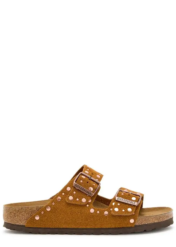 BIRKENSTOCK Arizona Studded Suede Sliders - Tan