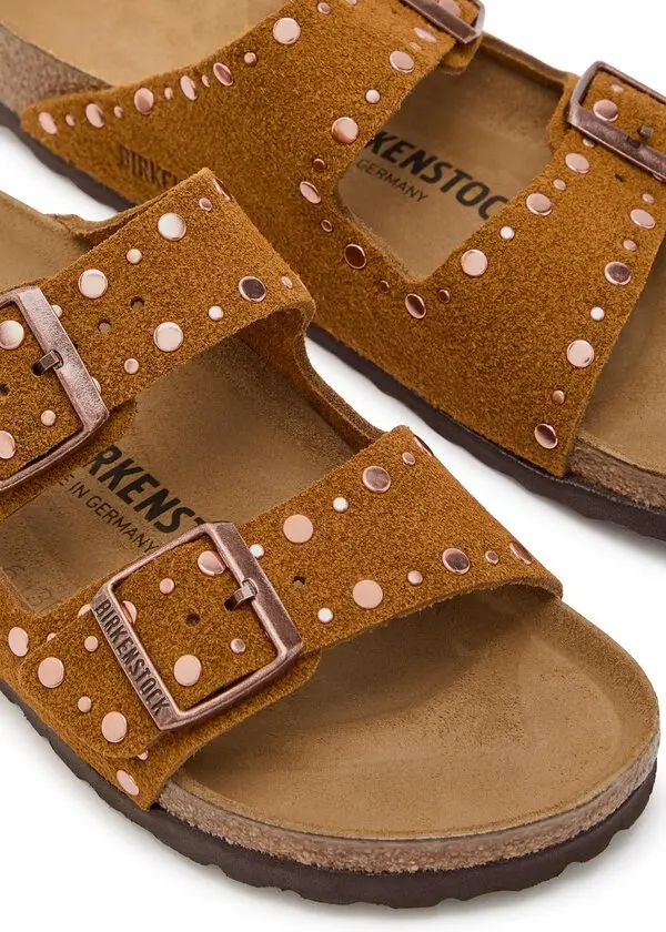 BIRKENSTOCK Arizona Studded Suede Sliders - Tan