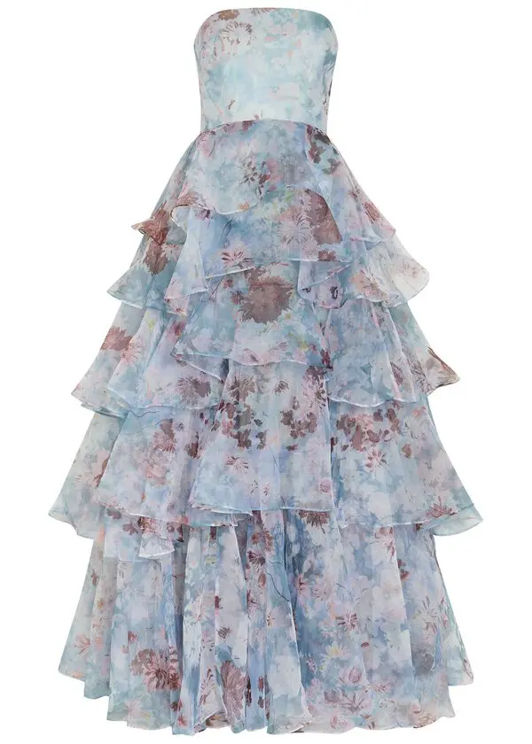 Aje Gabriella Floral-print Strapless Linen-blend Gown - Multicoloured