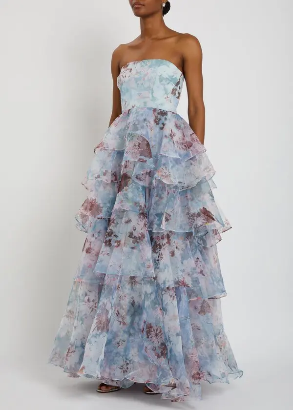 Aje Gabriella Floral-print Strapless Gown