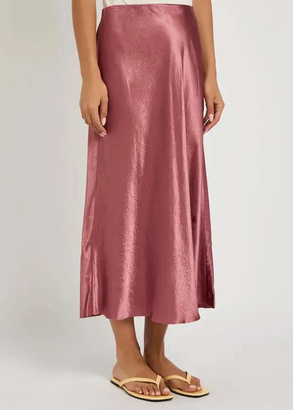 Vince Crinkled Satin Midi Skirt