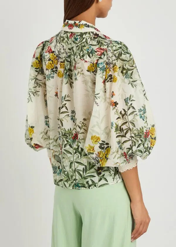 Alice + Olivia Charis Floral-print Cotton-blend Blouse