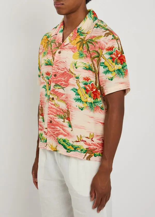 CHERRY LOS ANGELES Hawaiian Vacation Printed Rayon Poplin Shirt - Multi 02