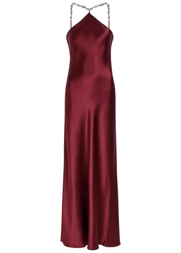 Staud Cadence Embellished Satin Maxi Dress - Red