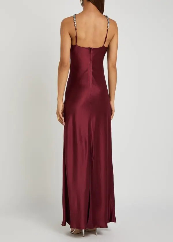 Staud Cadence Embellished Satin Maxi Dress - Red