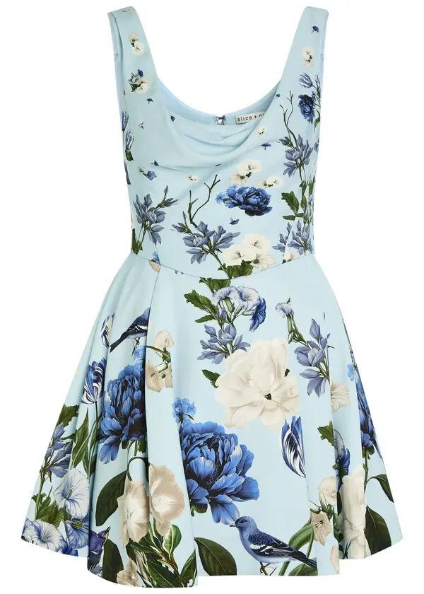 Alice + Olivia Estrella Floral-print Crepe Mini Dress - Blue