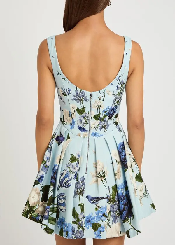 Alice + Olivia Estrella Floral Print Cowl Neck Mini Dress - Blue