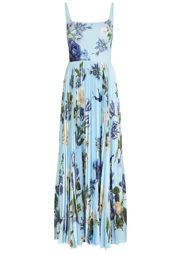 Alice + Olivia Carolyn Floral-print Crepe And Satin Maxi Dress - Blue