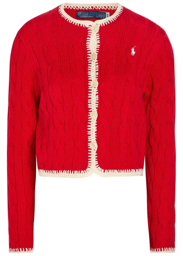Polo Ralph Lauren Logo-embroidery Cable-knit Stretch-cotton Cardigan - Red