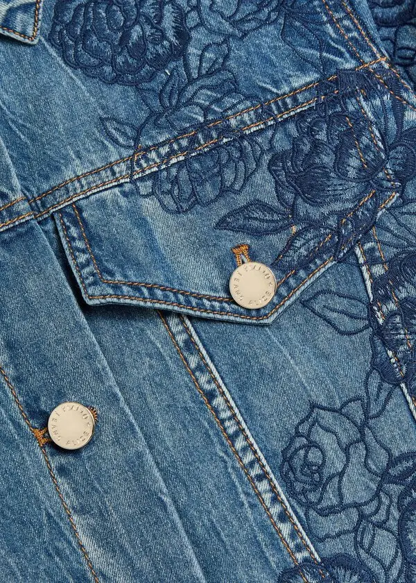 Alice + Olivia Chloe Embroidered Cut-out Denim Jacket