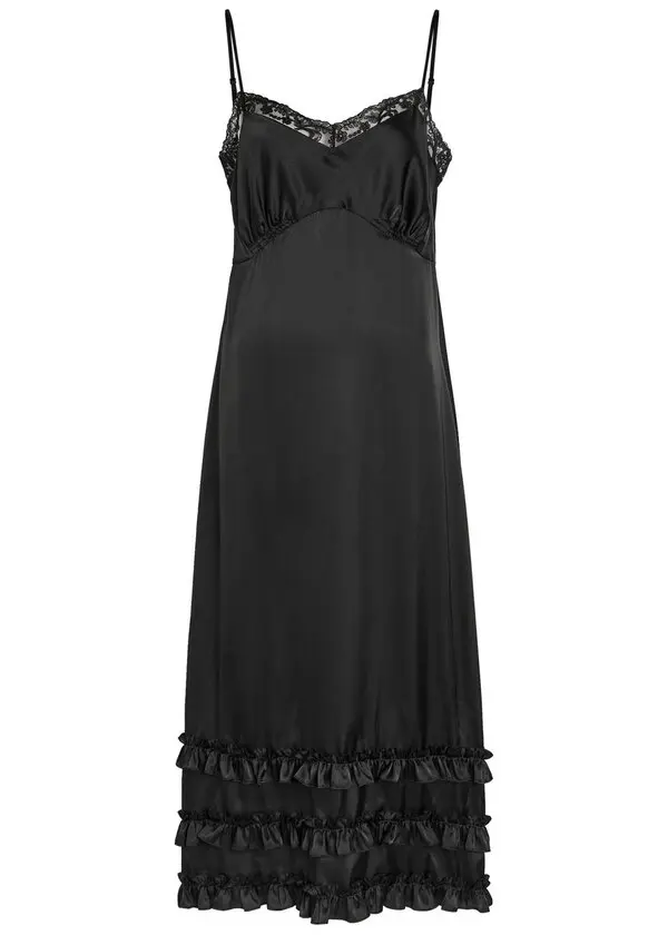 Simone Rocha Ruffled Lace-trim Satin Midi Slip Dress - Black