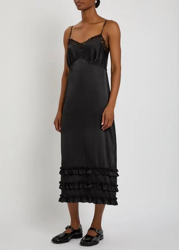 Simone Rocha Ruffled Lace-trim Satin Midi Slip Dress