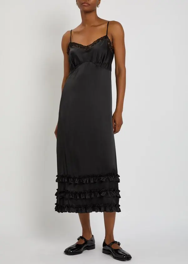 Simone Rocha Ruffled Lace-trim Satin Midi Slip Dress