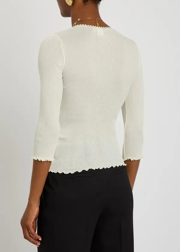 Chloé Ribbed Lace-trims Cotton And Silk-blend Top