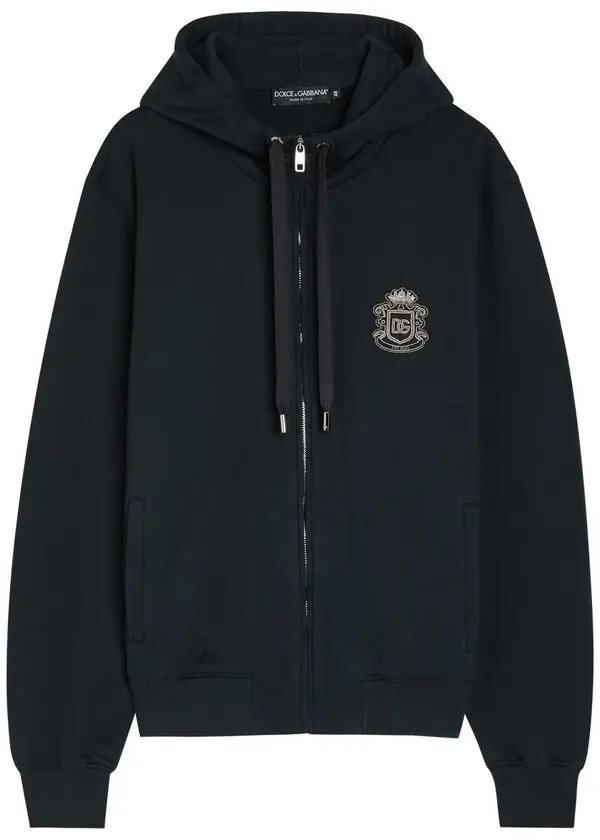 Dolce & Gabbana Hooded Logo-embroidered Cotton Sweatshirt - Navy