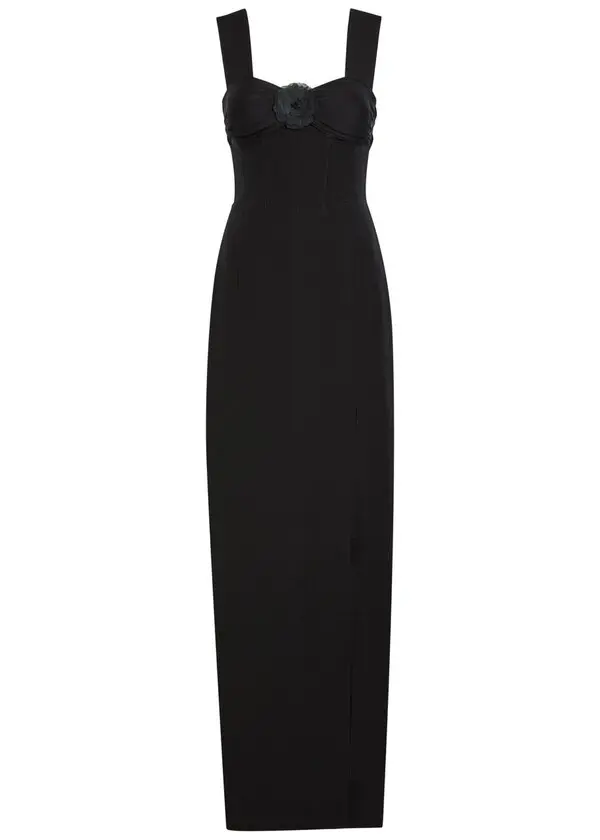 PATRICK MCDOWELL Kathleen Floral-appliquéd Wool-blend Maxi Dress - Black
