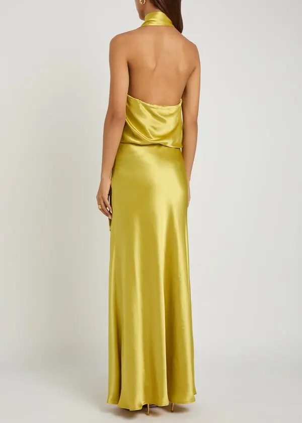 Staud Estelle Scarf-effect Satin Maxi Dress - Yellow