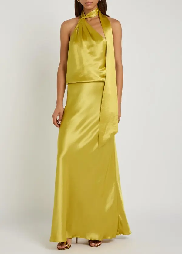 Staud Estelle Scarf-effect Satin Maxi Dress - Yellow