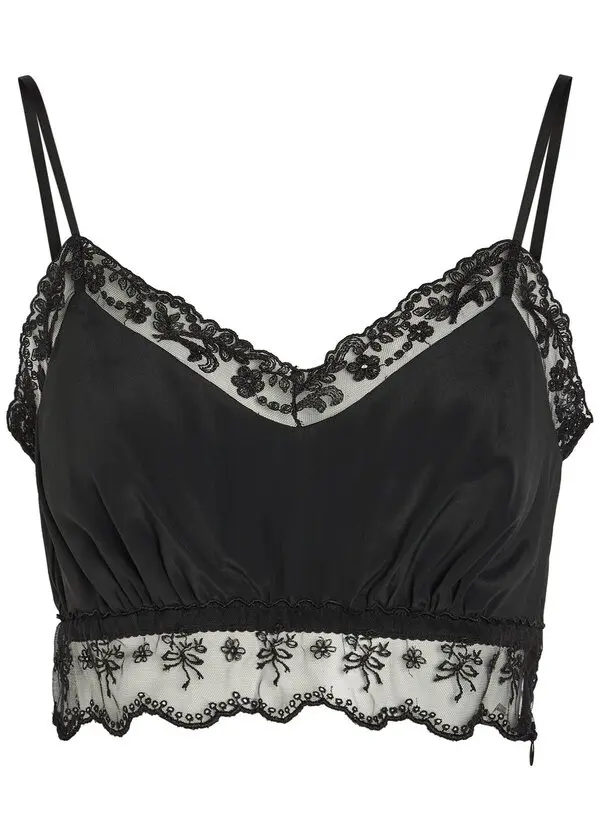 Simone Rocha Lace-trims Satin Crop Top - Black