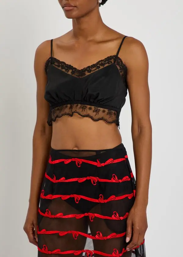 Simone Rocha Lace-trims Satin Crop Top