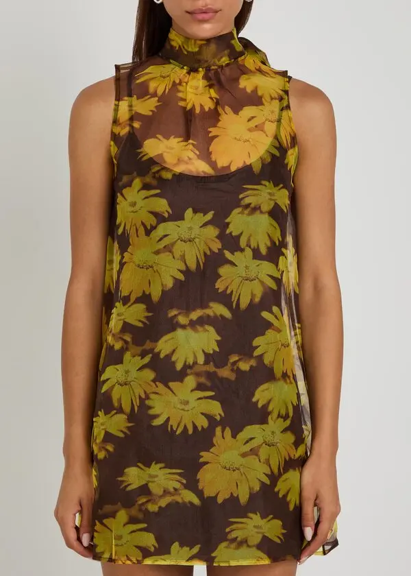 Staud Ablee Floral-print Organza Mini Dress
