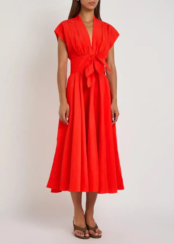 Alaïa Belted Woven Midi Dress - Red