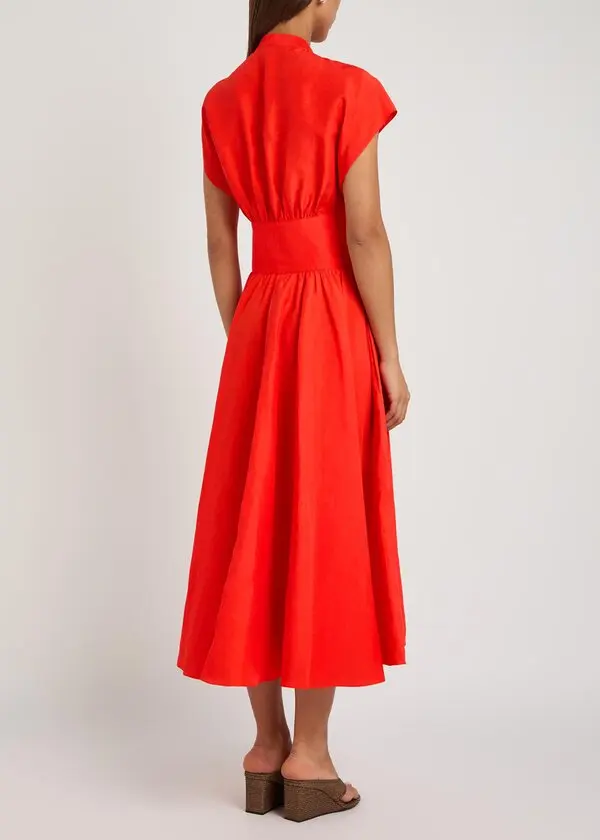 Alaïa Belted Woven Midi Dress - Red
