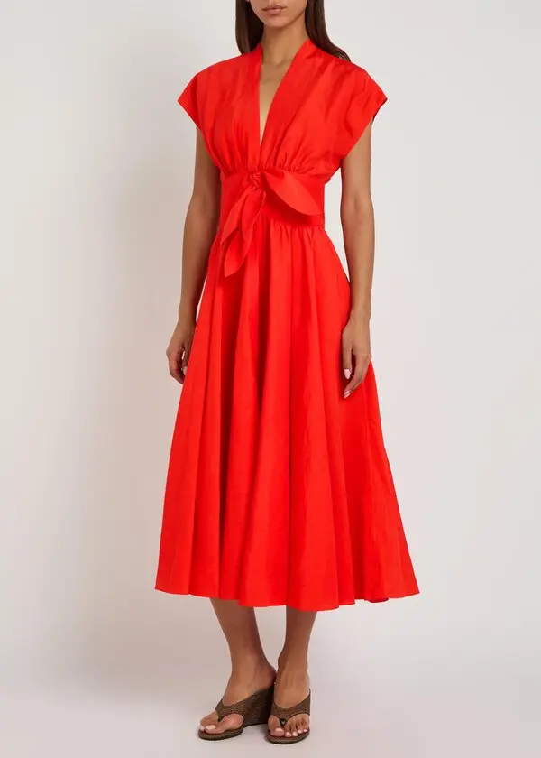 Alaïa Belted Woven Midi Dress - Red