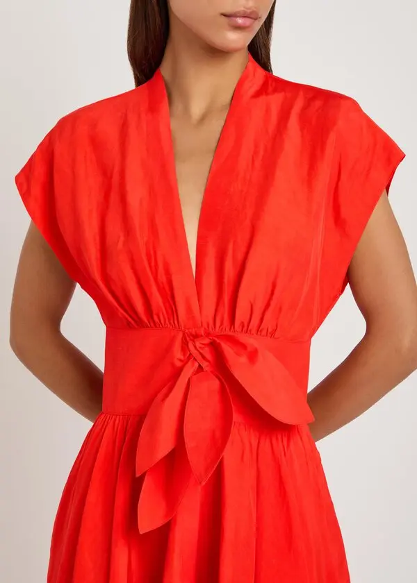 Alaïa Belted Woven Midi Dress - Red