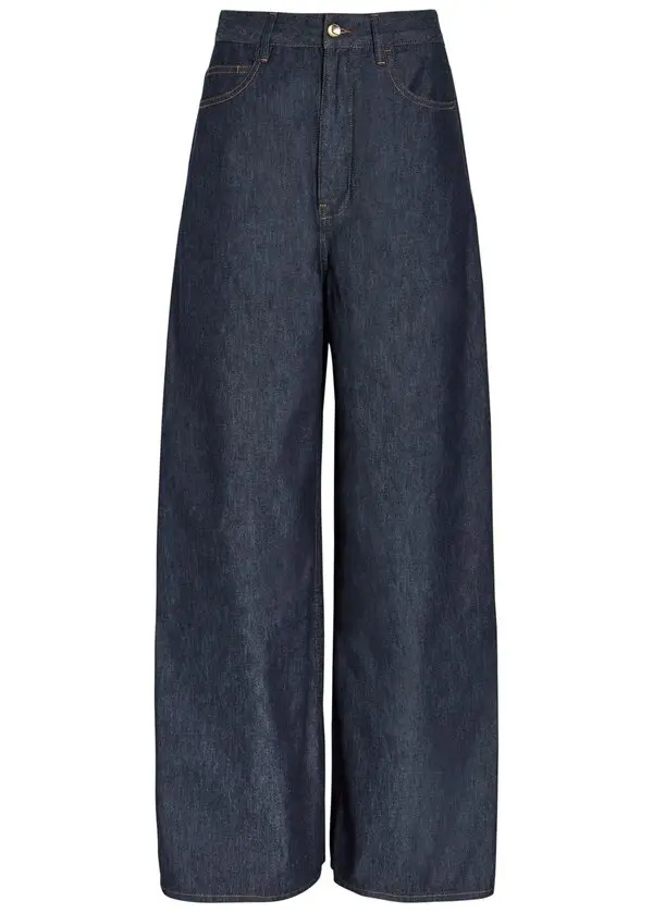 Ossou Slick Wide-leg Denim Jeans - Navy