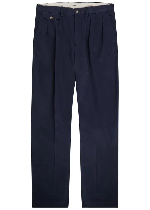 Gant Pleated Cotton-twill Chinos - Navy