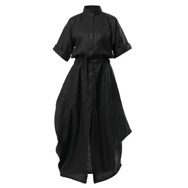 METAMORPHOZA Long Linen Shirt Dress - Black