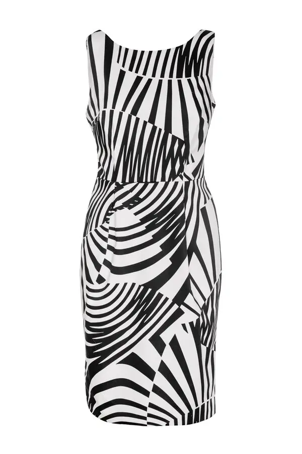 CONQUISTA Graphic Op-art Inspired Cotton Stretch Dress - Black