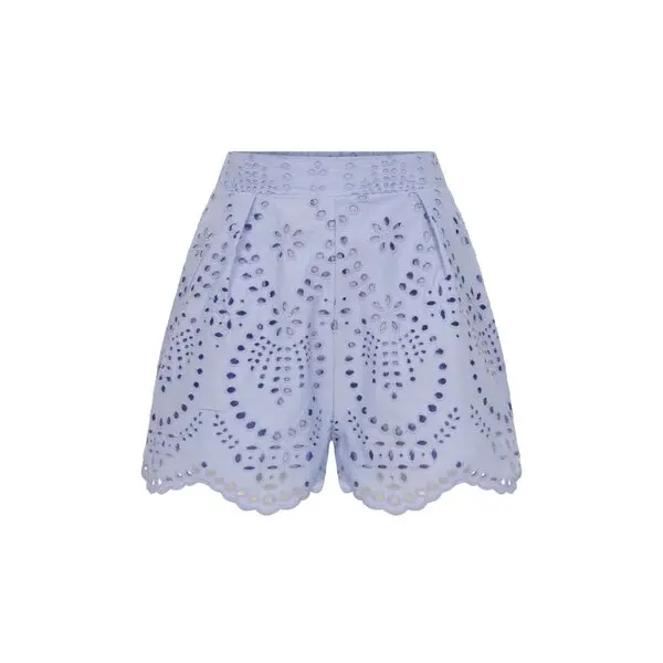 THISISU COLLECTION Solstice Short -high Waist Broderie Short Azure Bloom - Blue