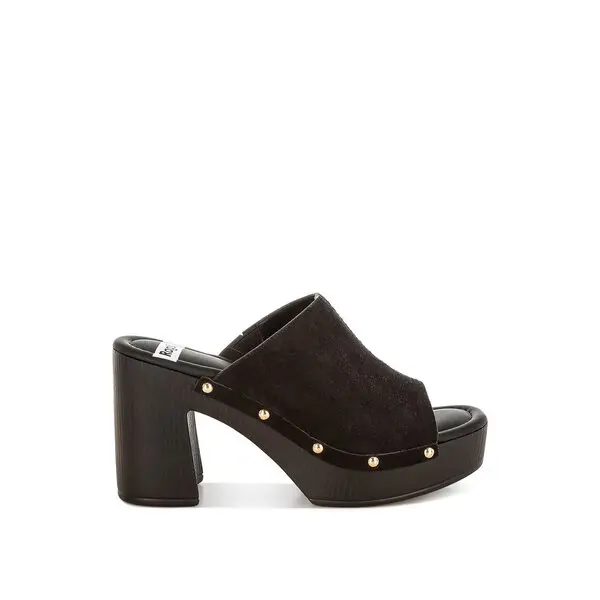 RAG & CO Masaki Soft Suede Leather Wooden Clogs In By - Black