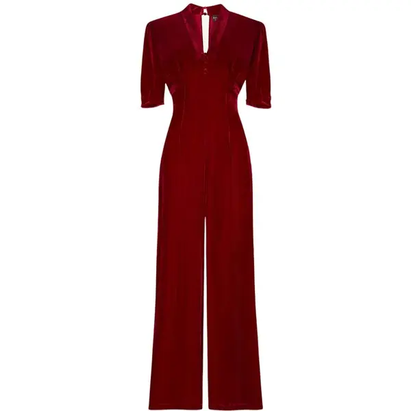 PRETTY ECCENTRIC Alana Jumpsuit In Silk Velvet - Red