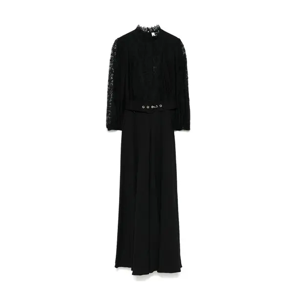 NISSA Lace-insert Viscose Midi Dress - Black