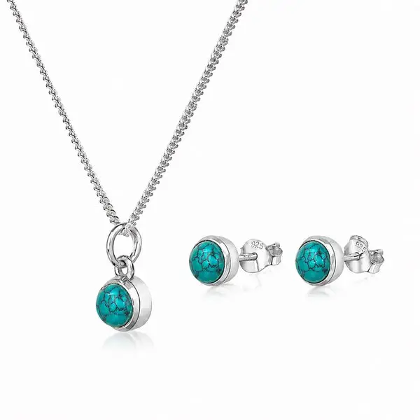 THE JEWELLERY STORE LONDON Turquoise Sterling Silver Birthstone Set - Blue/silver
