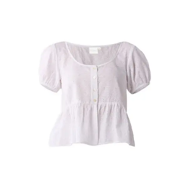 REISTOR Embroidered Peplum Top With Puff Sleeves - White