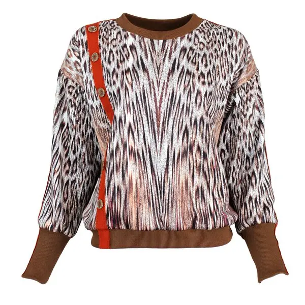 LALIPOP DESIGN Animal Print Knit Sweatshirt With Button Detail - Black