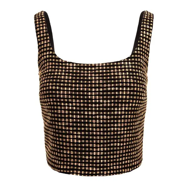 AVENUE N°29 Cropped Tweed Blouse With Metallic Zipper