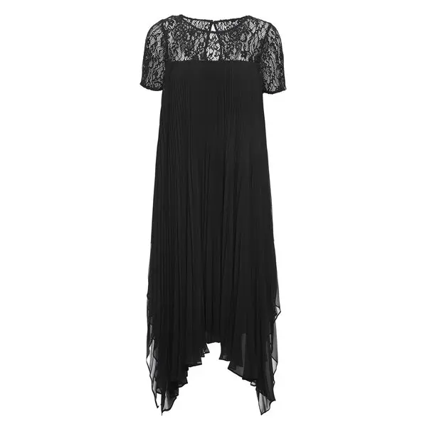 NISSA Lace-paneling Midi Dress - Black