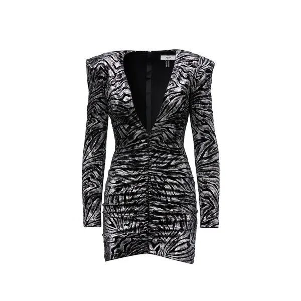 NISSA Printed Velvet Mini Dress - Silver