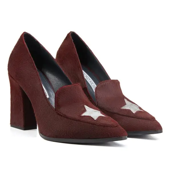 ROSAMUND MUIR LONDON Maria Burgundy Calf Hair & Silver Star Loafers - Red